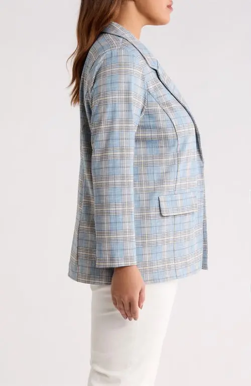 LIVERPOOL Plaid Open Front Boyfriend Blazer - Shadow Blue Multi
