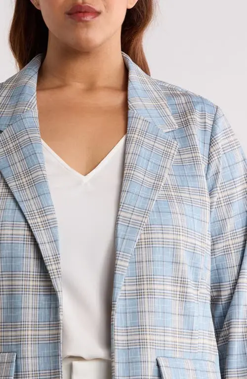 LIVERPOOL Plaid Open Front Boyfriend Blazer - Shadow Blue Multi