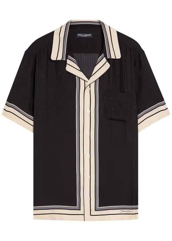 Dolce & Gabbana Striped Logo-jacquard Silk Shirt - Black