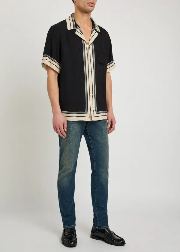 Dolce & Gabbana Striped Logo-jacquard Silk Shirt - Black