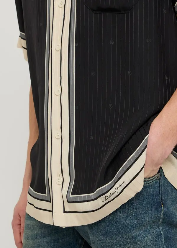 Dolce & Gabbana Striped Logo-jacquard Silk Shirt - Black