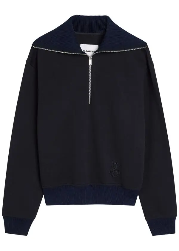 JIL SANDER Half-zip Cotton Polo Sweatshirt - Navy
