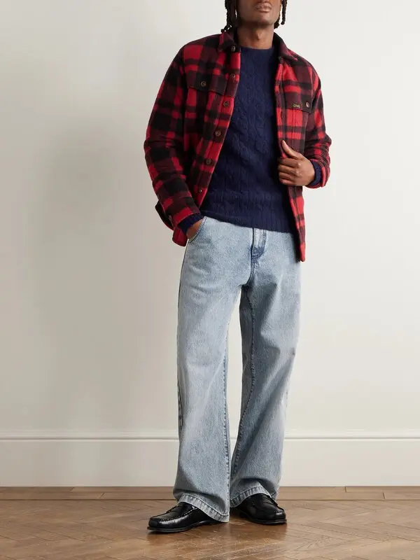 DRAKE'S Cable-knit Brushed Shetland Wool Sweater
