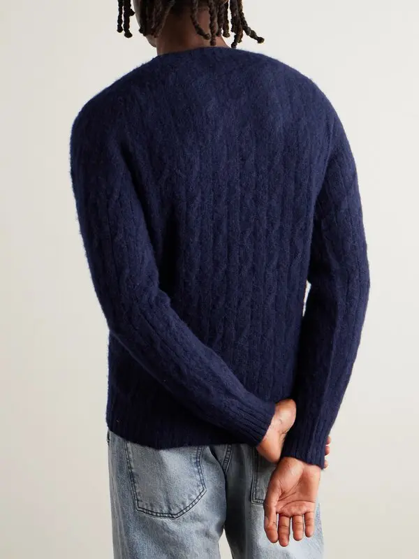 DRAKE'S Cable-knit Brushed Shetland Wool Sweater