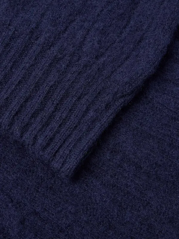 DRAKE'S Cable-knit Brushed Shetland Wool Sweater