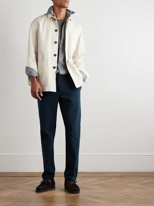Thom Sweeney Straight-leg Cotton-twill Trousers - Blue