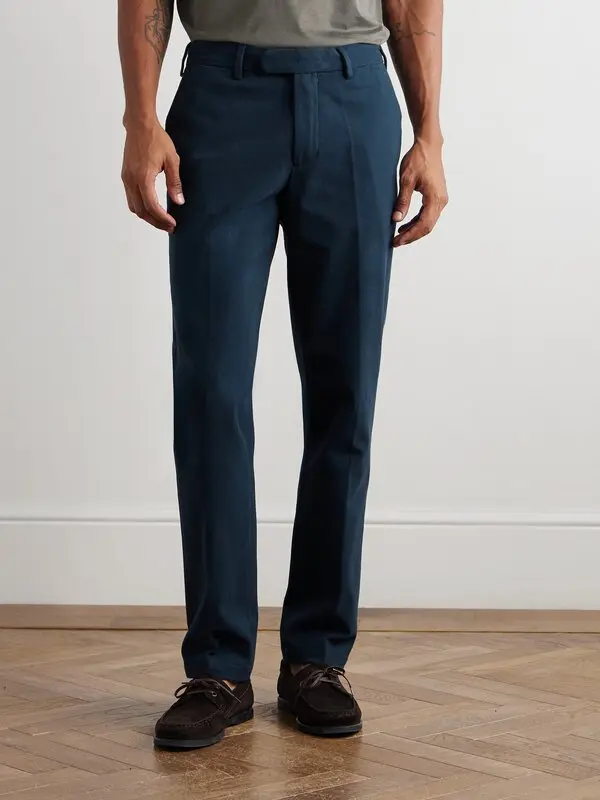 Thom Sweeney Straight-leg Cotton-twill Trousers - Blue