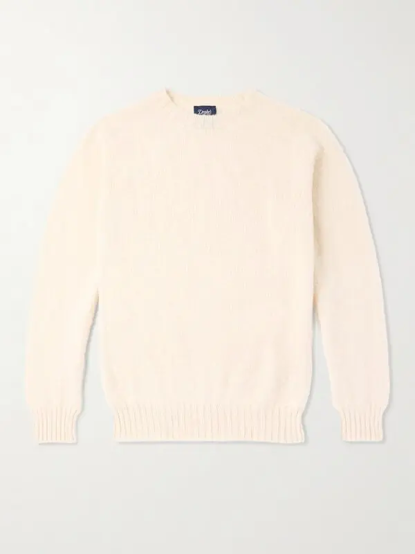 DRAKE'S Brushed Shetland Wool Sweater - Neutrals