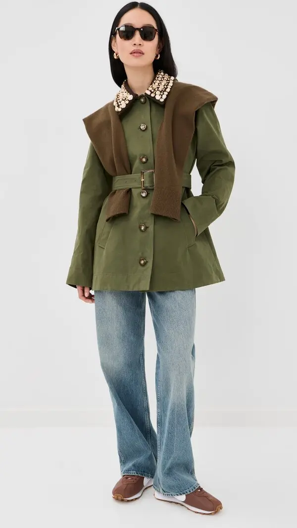 Veronica Beard Langham Dickey Coat - Stone Army
