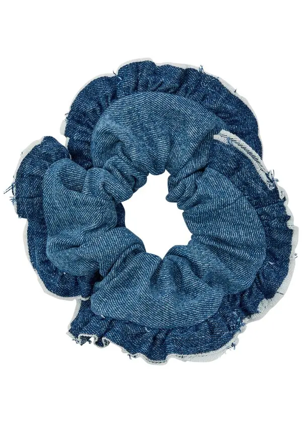 GANNI Logo-embroidered Scrunchie - Denim
