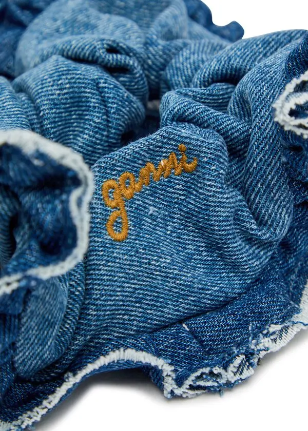 GANNI Logo-embroidered Scrunchie - Denim