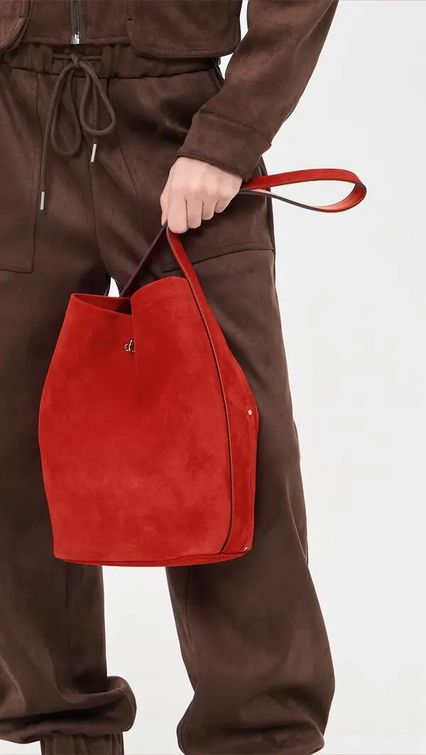 Tory Burch Suede Slim Bucket Bag - Red