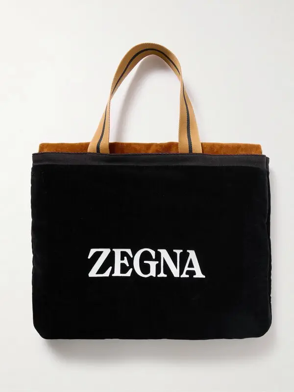 Zegna Logo-embroidered Cotton-terry Beach Towel Tote Bag - Black