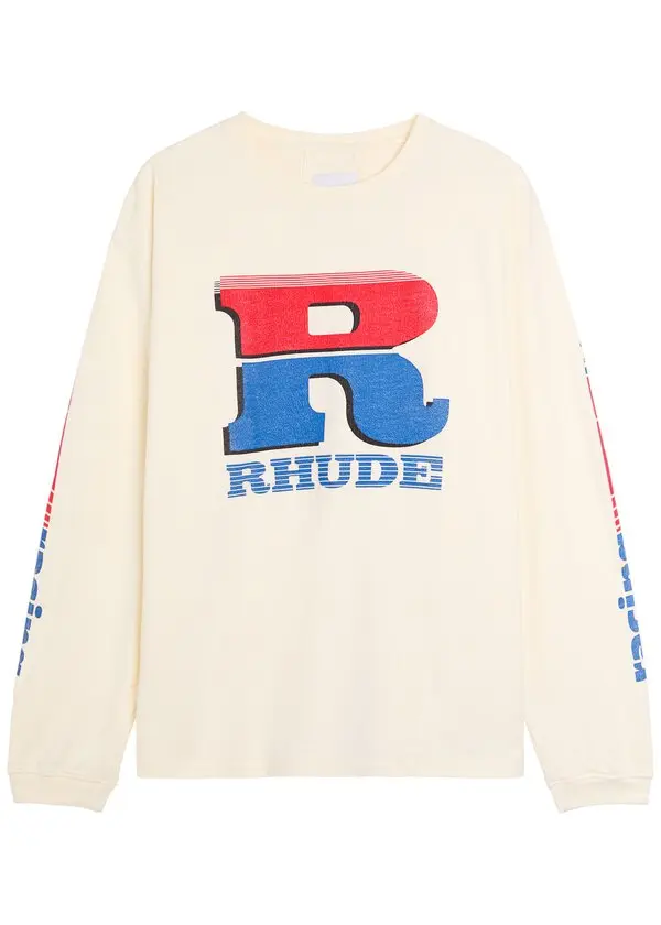 Rhude Split Petrol Logo-print Cotton T-shirt - White