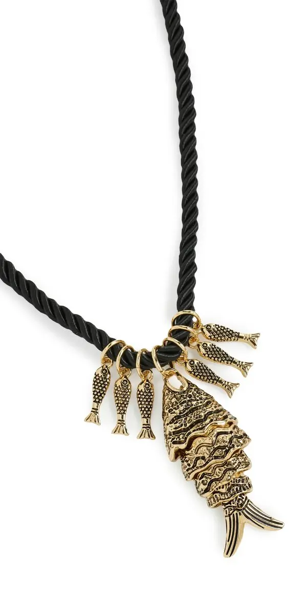 KENNETH JAY LANE Antique Gold Fish Charm Necklace - Light Antique Gold