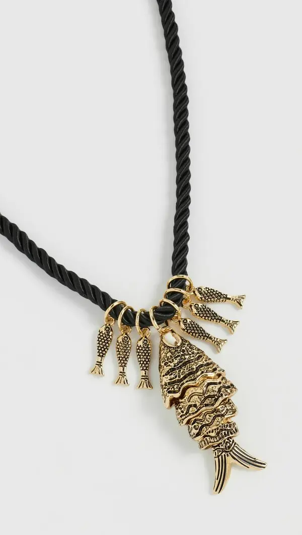 KENNETH JAY LANE Antique Gold Fish Charm Necklace