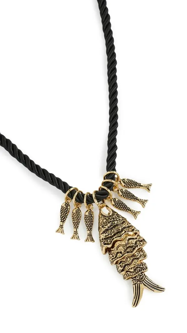 KENNETH JAY LANE Antique Gold Fish Charm Necklace