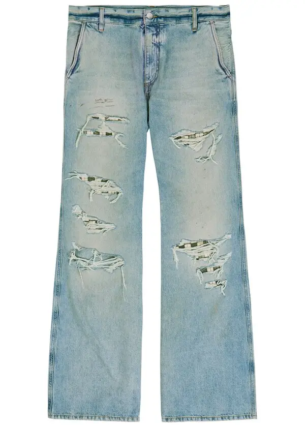 Amiri Checkered Repair Distressed Bootcut Jeans