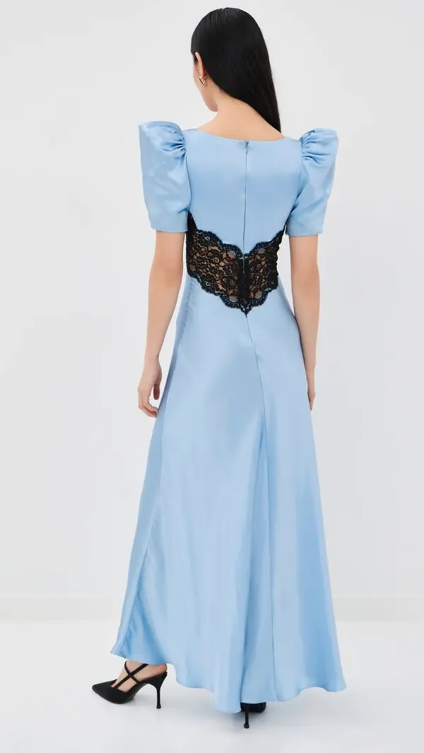 Rodarte Silk Satin Short Sleeve Maxi Dress - Blue | Editorialist