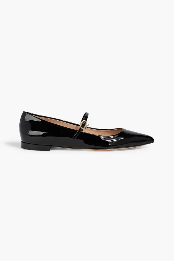 GIANVITO ROSSI Ribbon Jane Patent-leather Pointed-toe Flats - Black