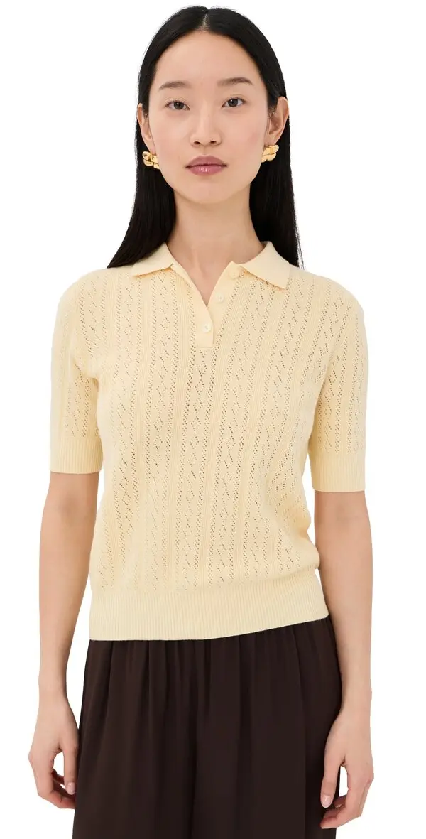 LISA YANG Cristine Pointelle Polo Sweater
