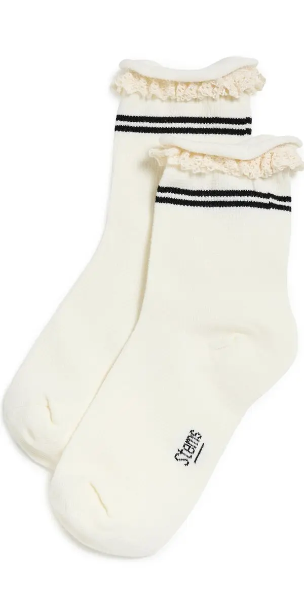 STEMS Pointelle Contrast High Ankle Socks