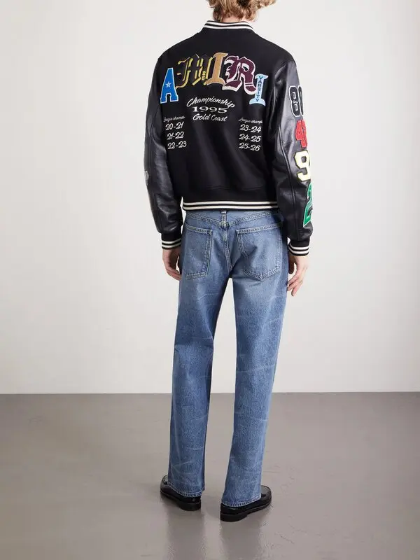 Amiri Appliquéd Embroidered Leather And Wool-blend Varsity Jacket - Black