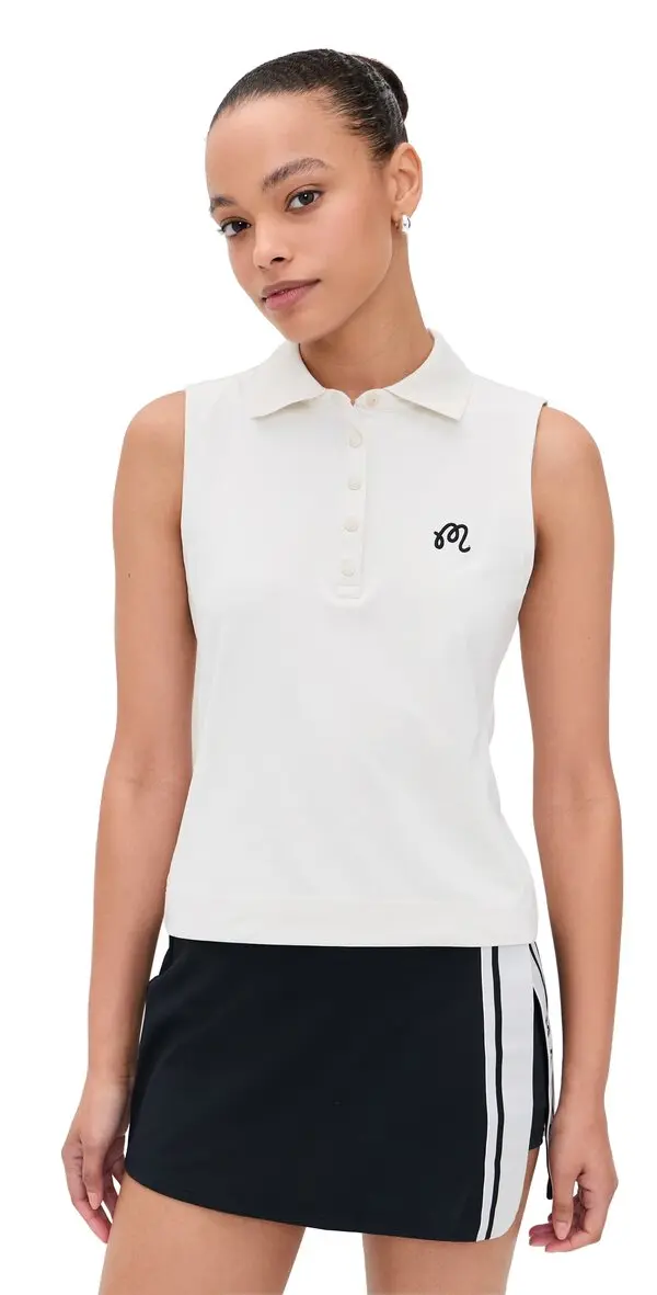 MALBON Claudia Polo Top - White/white