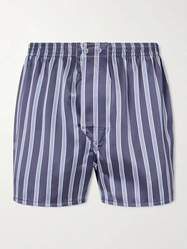 Derek Rose Striped Silk-satin Boxer Shorts - Blue