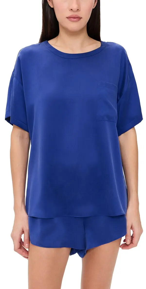 Lunya Washable Silk Tee And Shorts Pajama Set - Cobalt Dream