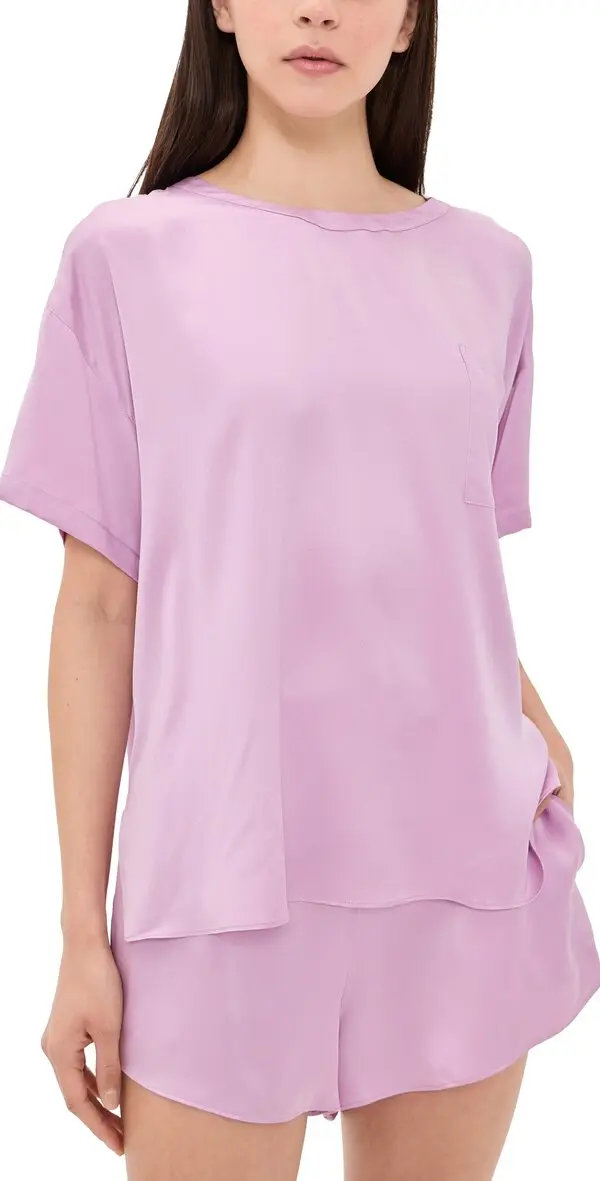 Lunya Washable Silk Tee And Shorts Pajama Set - Lilac Bloom