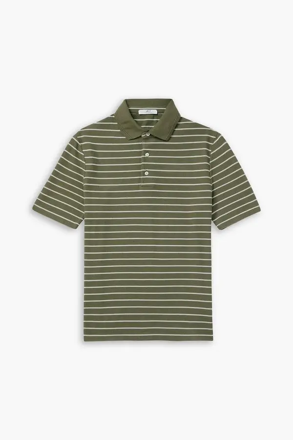 Mr P. Golf Striped Cottonpiqué Polo Shirt - Army Green