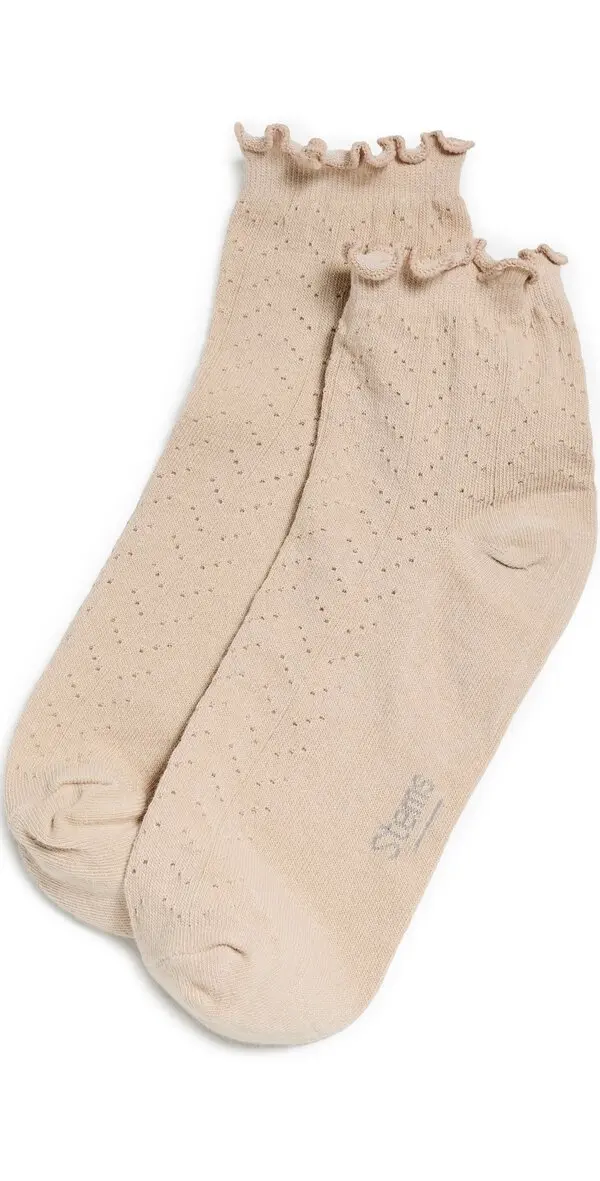 STEMS Pointelle Ankle Socks - Beige