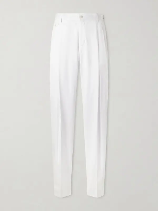 Dolce & Gabbana Straight-leg Pleated Cotton-twill Trousers - White