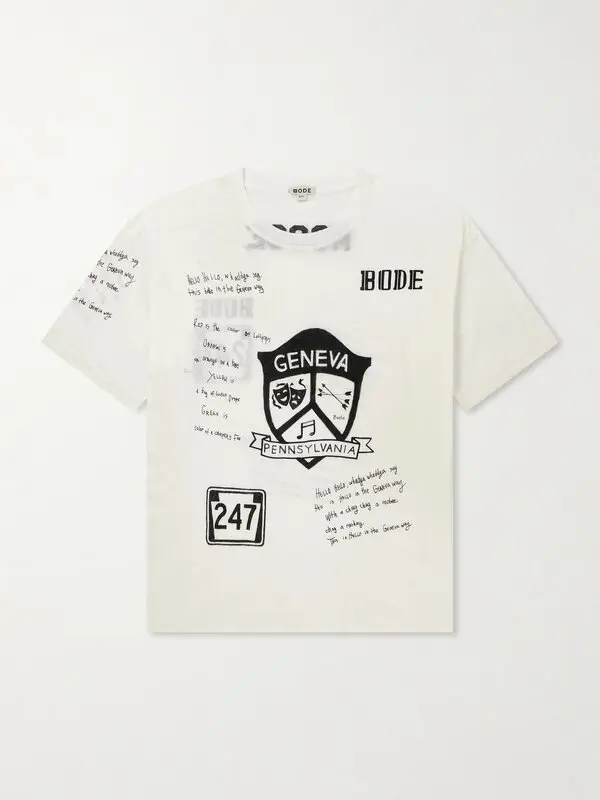BODE Camp Crest Printed Cotton-jersey T-shirt - Neutrals
