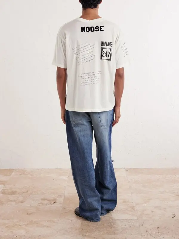BODE Camp Crest Printed Cotton-jersey T-shirt - Neutrals