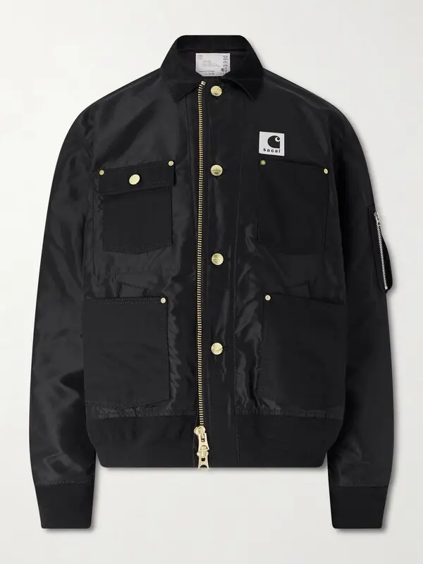 Sacai Carhart Wip Padded Shell And Cotton-twill Bomber Jacket - Black
