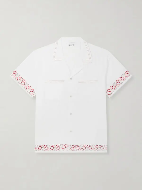 BODE Cherry Lane Camp-collar Embroidered Cotton-poplin Shirt - White