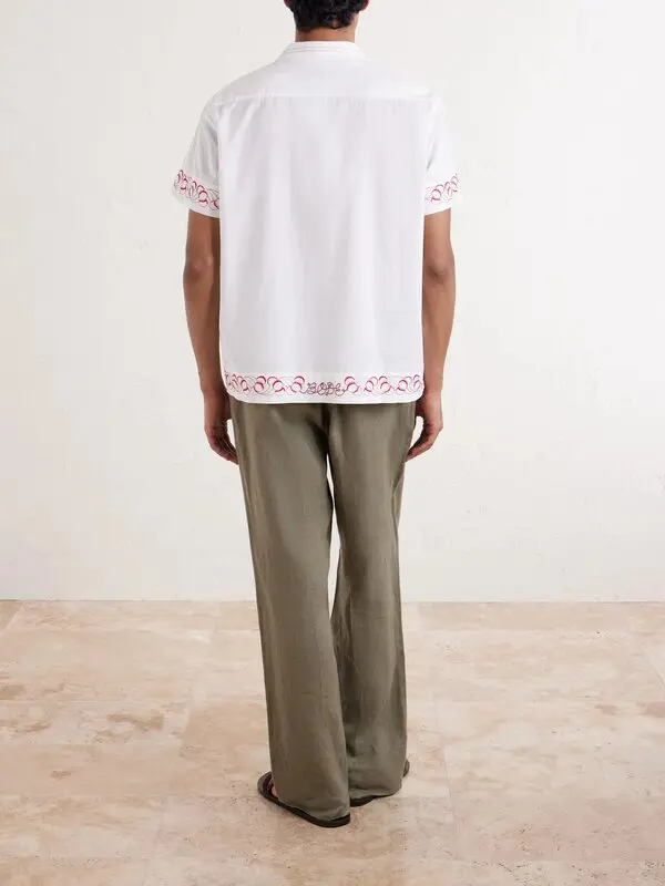 BODE Cherry Lane Camp-collar Embroidered Cotton-poplin Shirt