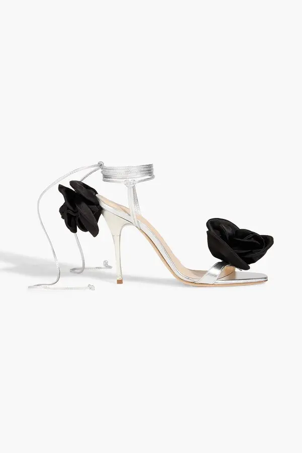 Magda Butrym Floral-appliquéd Metallic Leather Sandals - Silver