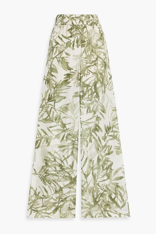 Brunello Cucinelli Printed Wide-leg Silk-voile Pants - Army Green