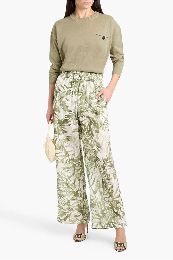 Brunello Cucinelli Printed Wide-leg Silk-voile Pants