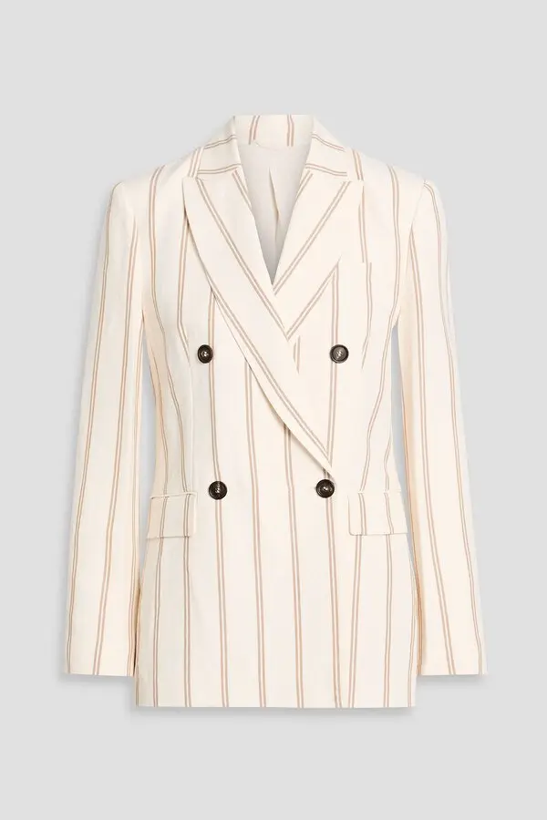 Brunello Cucinelli Double-breasted Striped Linen And Cotton-blend Blazer