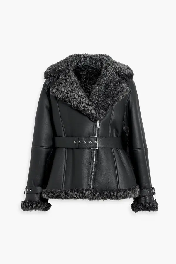Alberta Ferretti Belted Shearling Jacket - Black