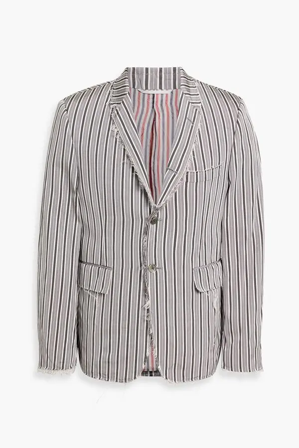 Thom Browne Frayed Striped Silk And Cottonblend Faille Blazer