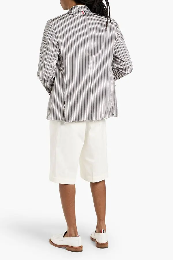 Thom Browne Frayed Striped Silk And Cottonblend Faille Blazer