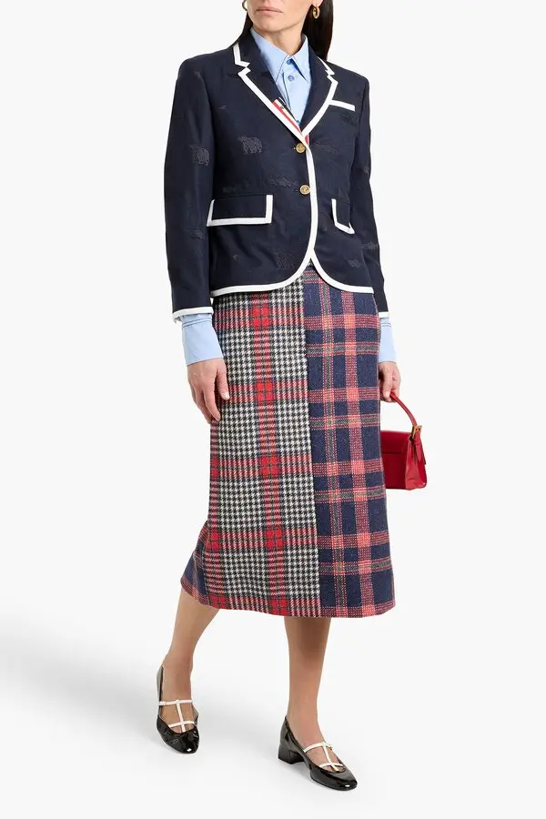 Thom Browne Checked Wool-tweed Midi Skirt