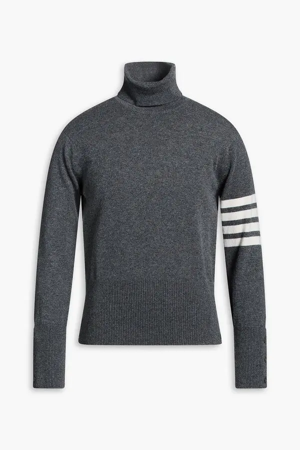 Thom Browne Striped Cashmere Turtleneck Sweater - Dark Gray