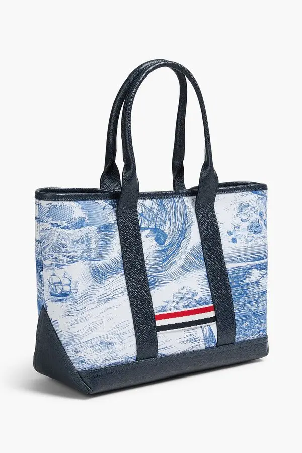 Thom Browne Printed Canvas And Pebbled-leather Tote
