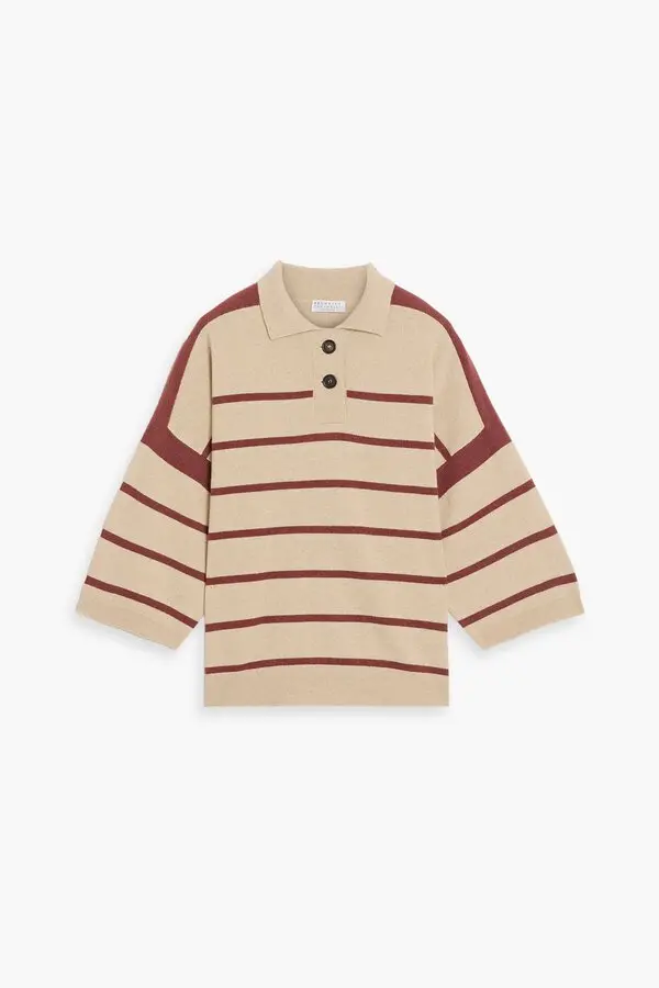 Brunello Cucinelli Striped Cashmere Polo Sweater